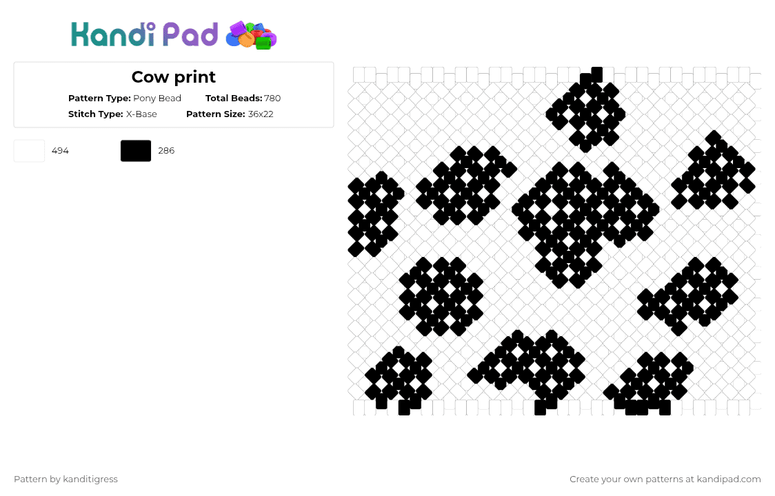 Cow print Pony Bead Pattern - Kandi Pad | Kandi Patterns, Fuse Bead ...