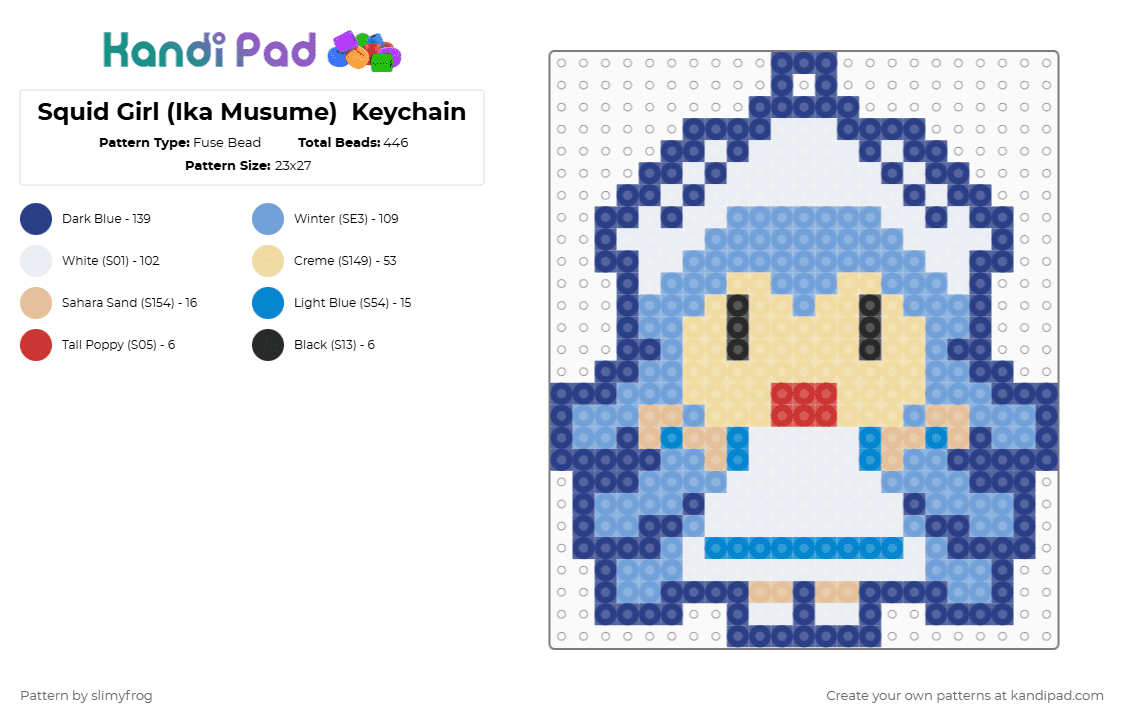 Squid Girl (Ika Musume) Keychain Fuse Bead Pattern - Kandi Pad | Kandi ...