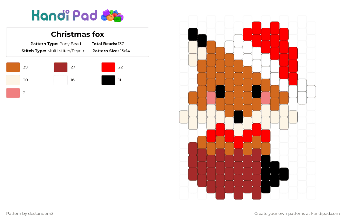 Christmas fox Pony Bead Pattern - Kandi Pad | Kandi Patterns, Fuse Bead ...