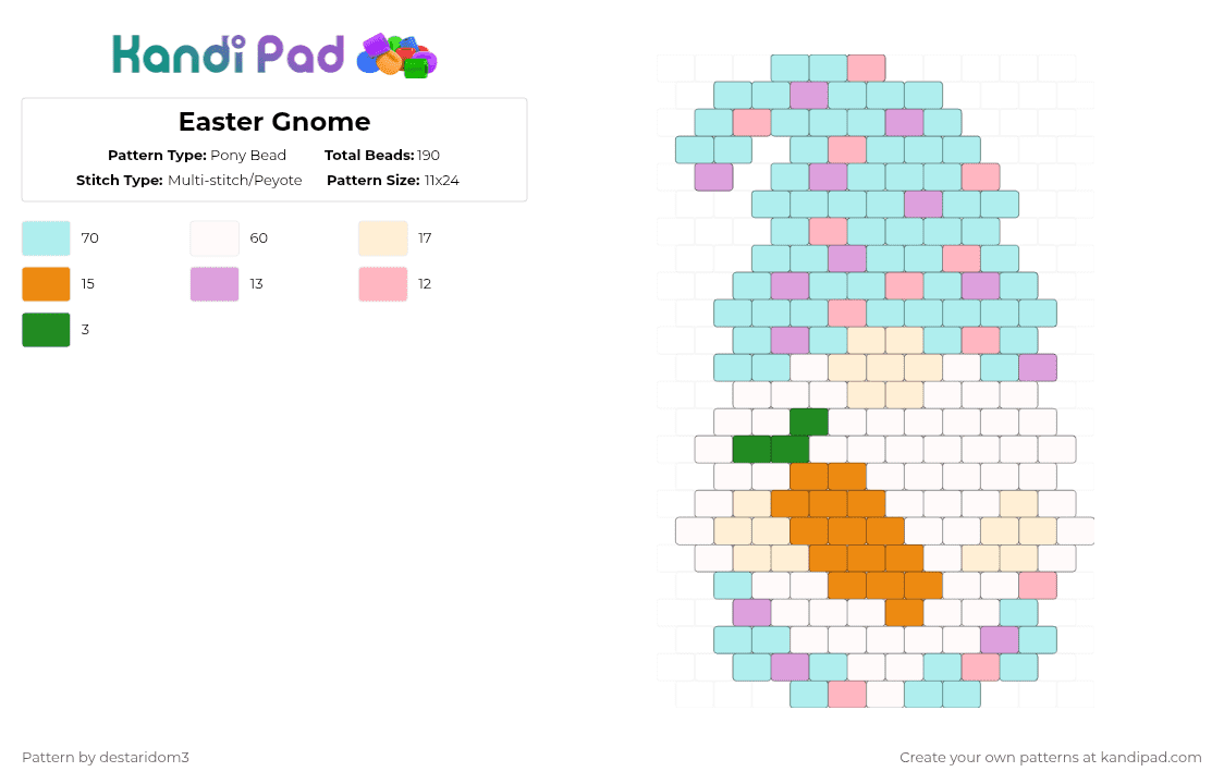 Easter Gnome Pony Bead Pattern - Kandi Pad | Kandi Patterns, Fuse Bead ...