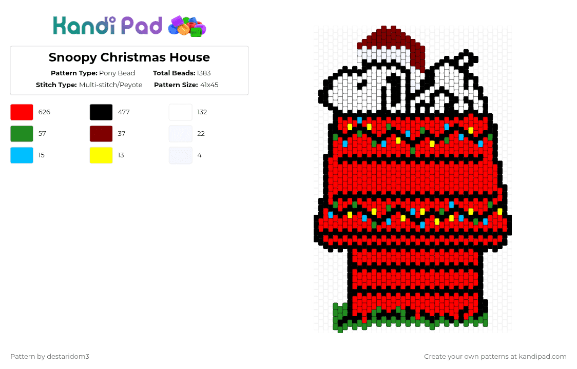 Snoopy Christmas House Pony Bead Pattern - Kandi Pad | Kandi Patterns ...