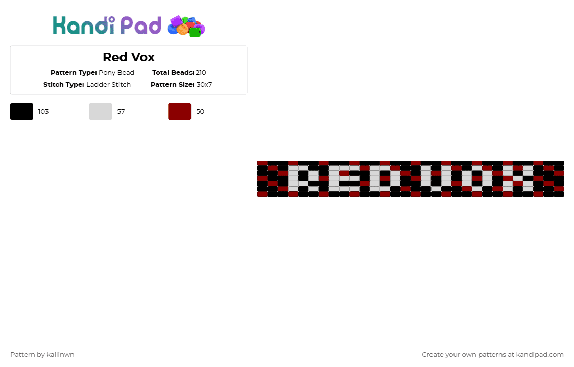 Red Vox Pony Bead Pattern - Kandi Pad | Kandi Patterns, Fuse Bead ...