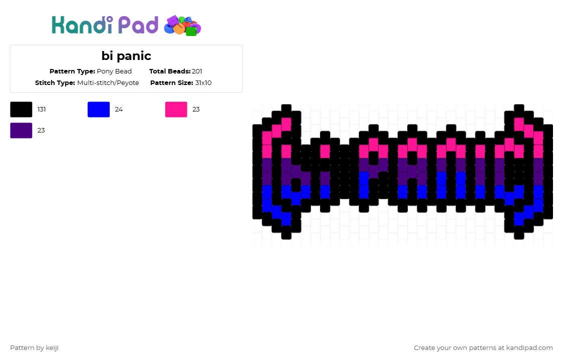Bi panic Pony Bead Pattern - Kandi Pad | Kandi Patterns, Fuse Bead ...