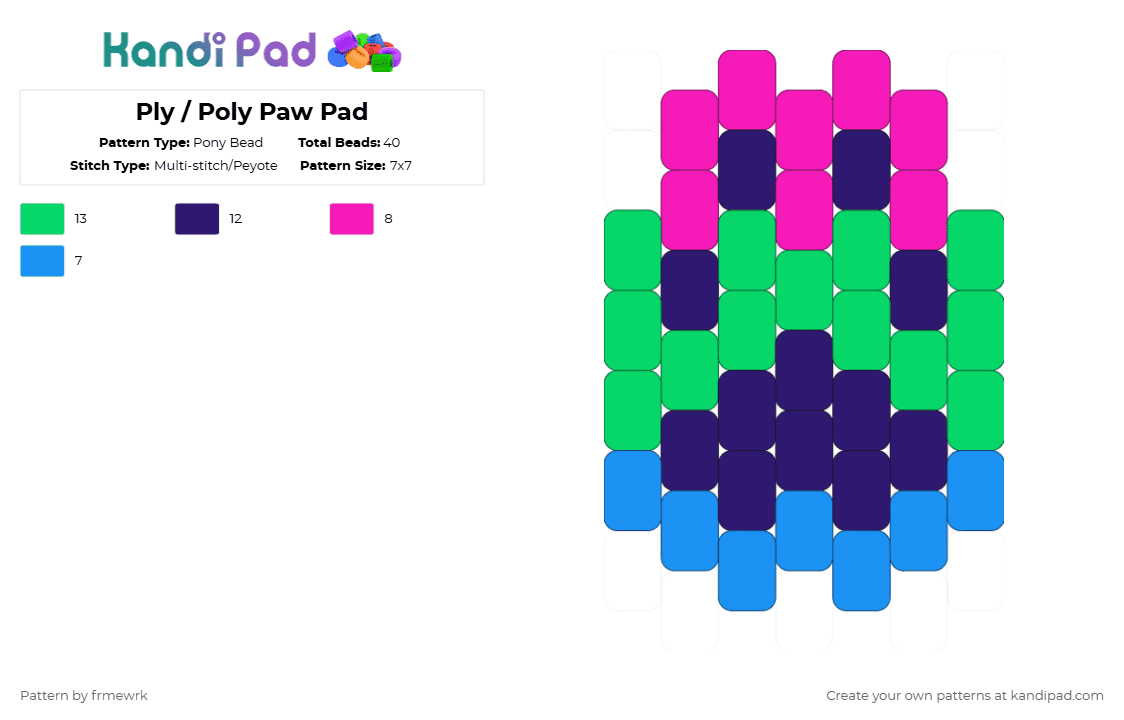 Ply / Poly Paw Pad Pony Bead Pattern - Kandi Pad | Kandi Patterns, Fuse ...