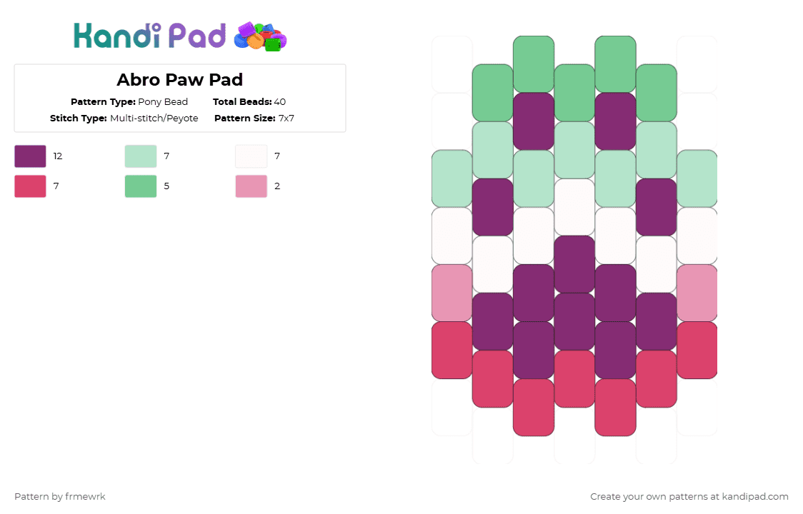 Abro Paw Pad Pony Bead Pattern - Kandi Pad | Kandi Patterns, Fuse Bead ...
