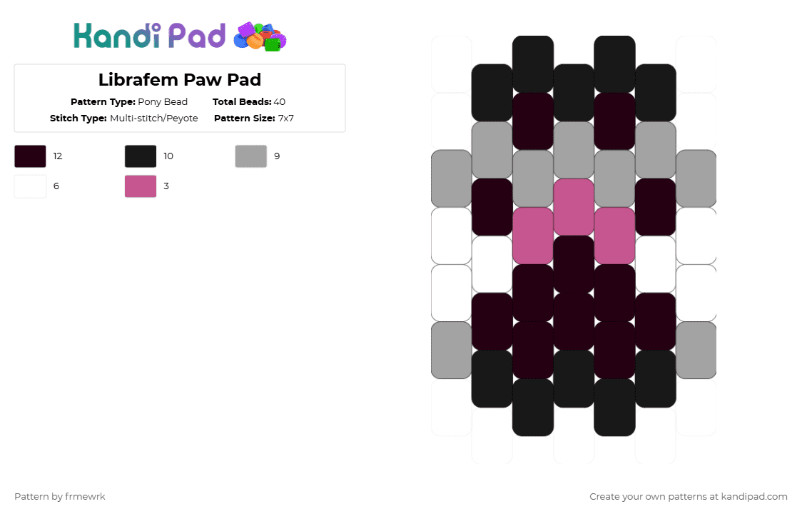 Librafem Paw Pad Pony Bead Pattern - Kandi Pad | Kandi Patterns, Fuse ...