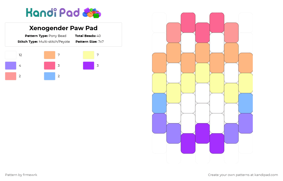 Xenogender Paw Pad Pony Bead Pattern - Kandi Pad | Kandi Patterns, Fuse ...