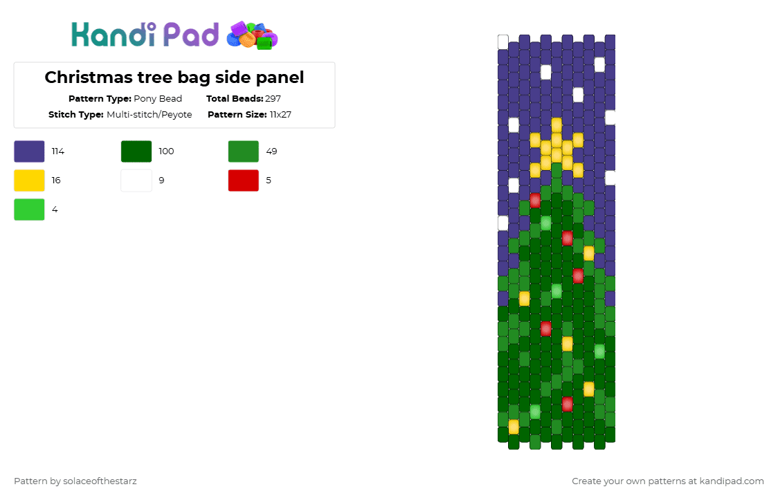 Christmas tree bag side panel Pony Bead Pattern - Kandi Pad | Kandi ...