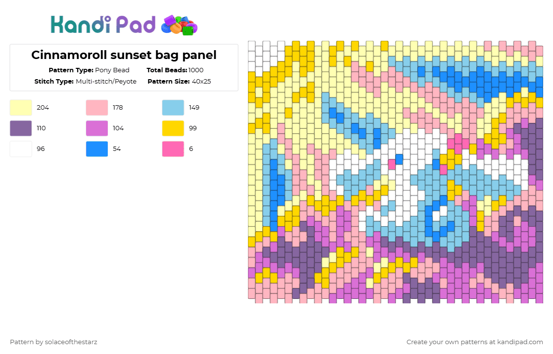 Cinnamoroll sunset bag panel Pony Bead Pattern - Kandi Pad | Kandi ...