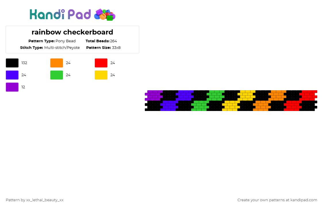 Rainbow checkerboard Pony Bead Pattern - Kandi Pad | Kandi Patterns ...