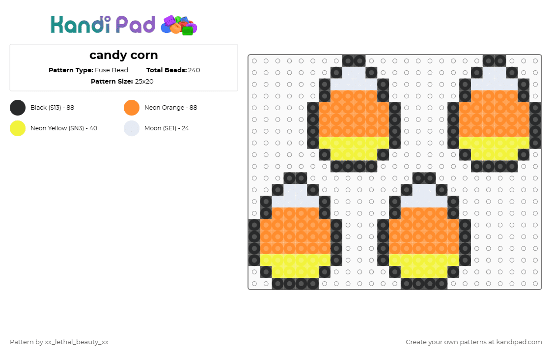 Candy corn Fuse Bead Pattern - Kandi Pad | Kandi Patterns, Fuse Bead ...