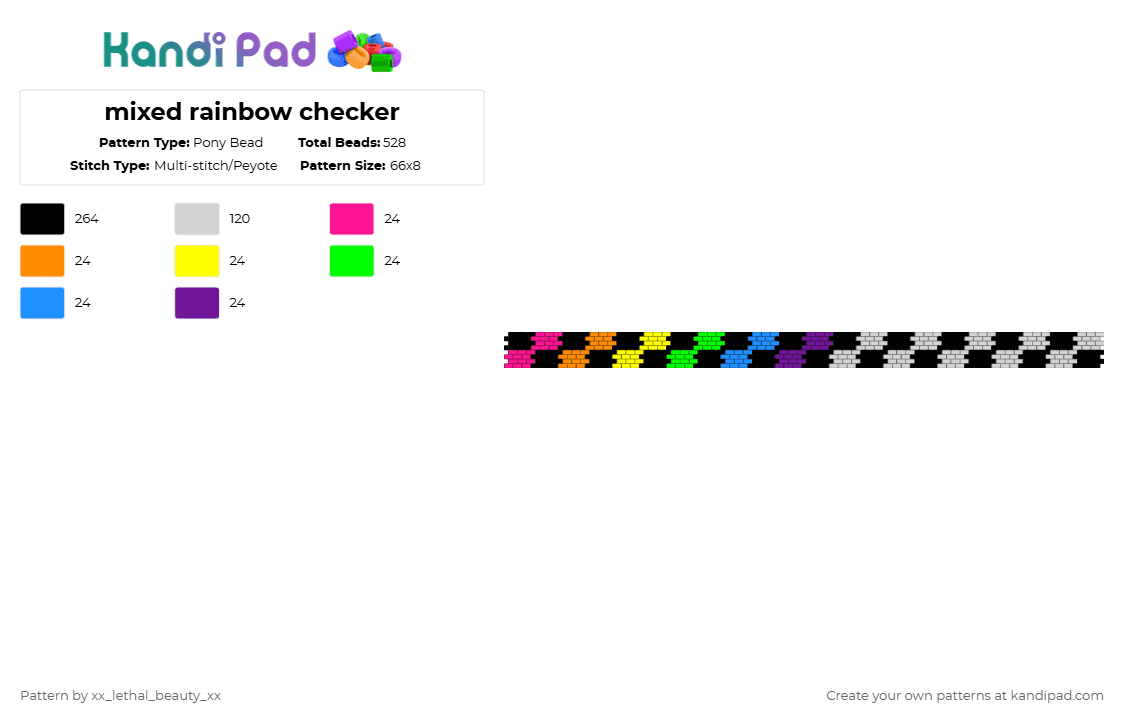 Mixed rainbow checker Pony Bead Pattern - Kandi Pad | Kandi Patterns, Fuse Bead Patterns, Pony ...