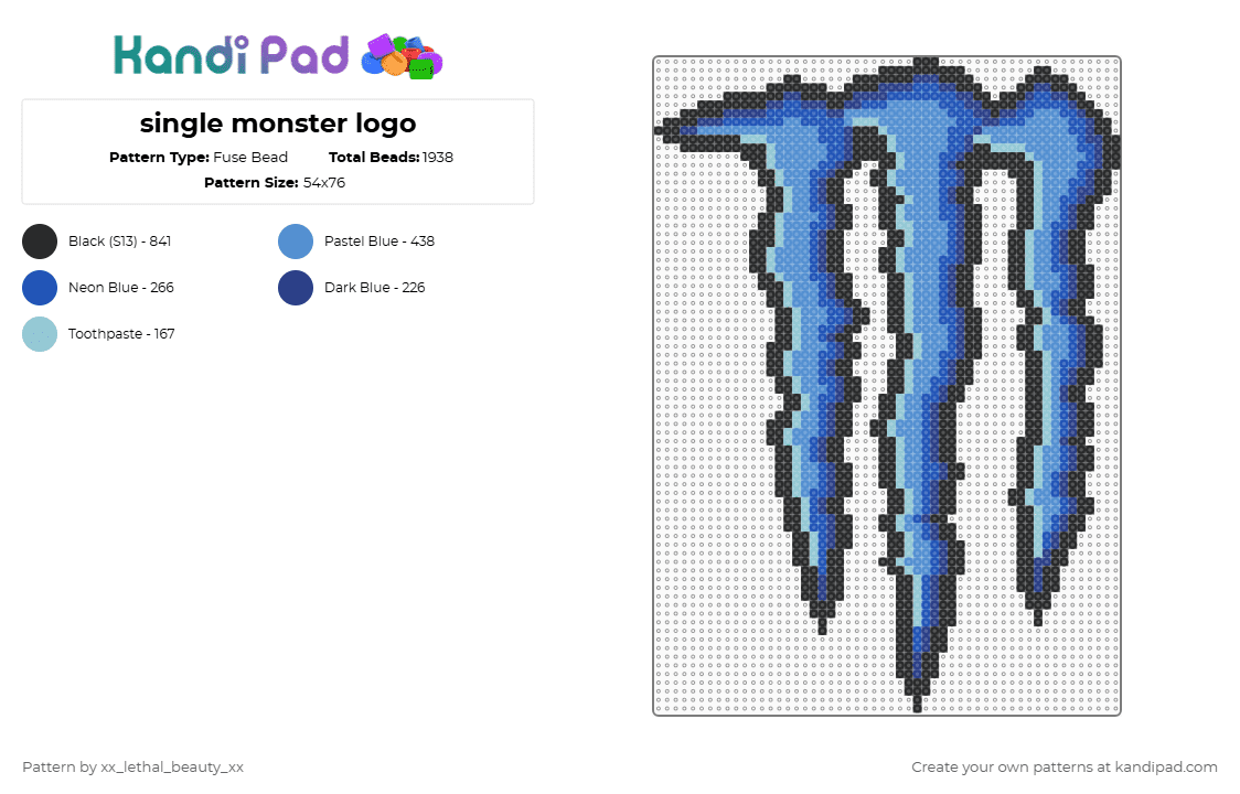 Single monster logo Fuse Bead Pattern - Kandi Pad | Kandi Patterns ...