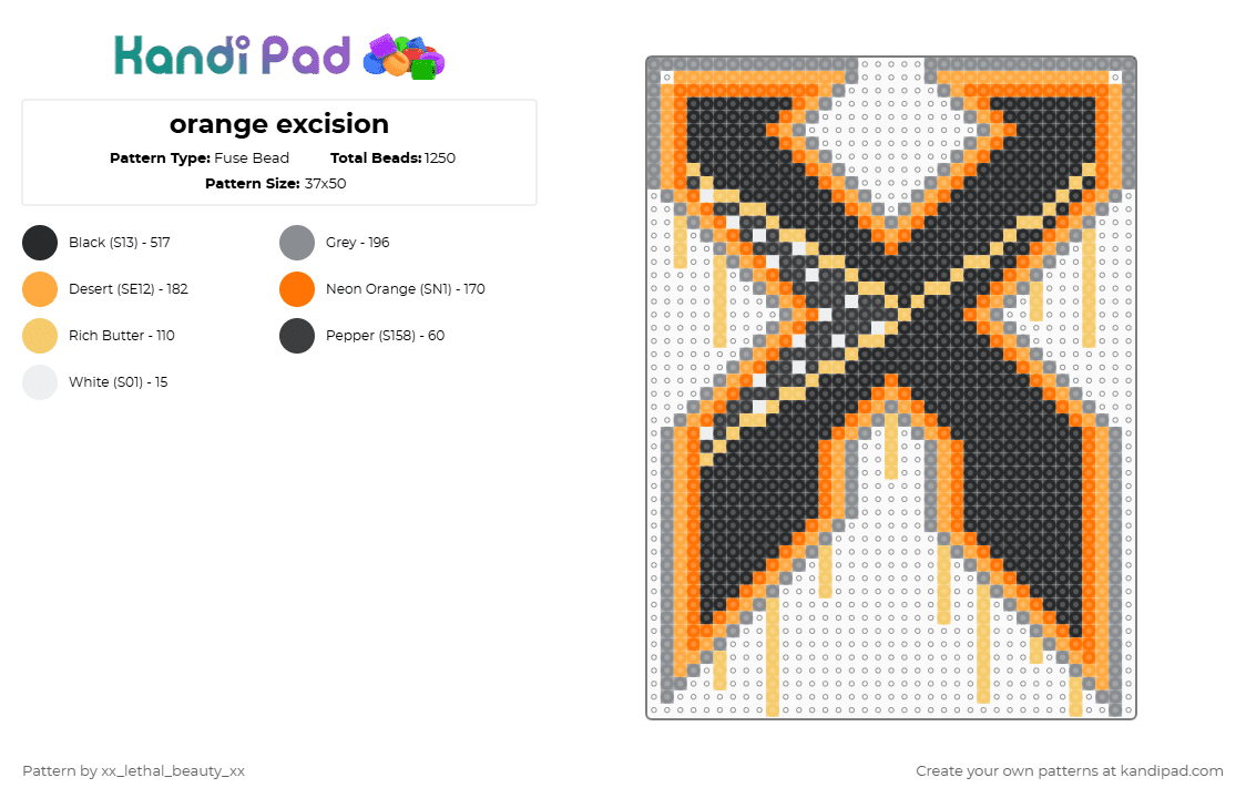 Orange excision Fuse Bead Pattern - Kandi Pad | Kandi Patterns, Fuse ...