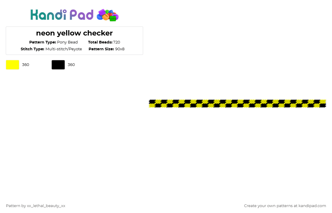 Neon yellow checker Pony Bead Pattern - Kandi Pad | Kandi Patterns ...