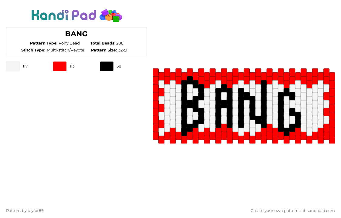 BANG Pony Bead Pattern - Kandi Pad | Kandi Patterns, Fuse Bead Patterns ...