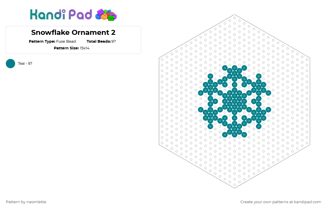 Snowflake Ornament 2 Fuse Bead Pattern - Kandi Pad | Kandi Patterns ...