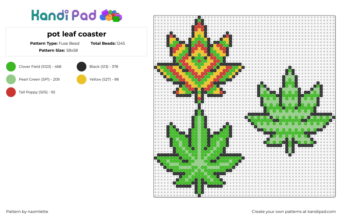 Pot Leaf Coaster Fuse Bead Pattern Kandi Pad Kandi Patterns Fuse 7073