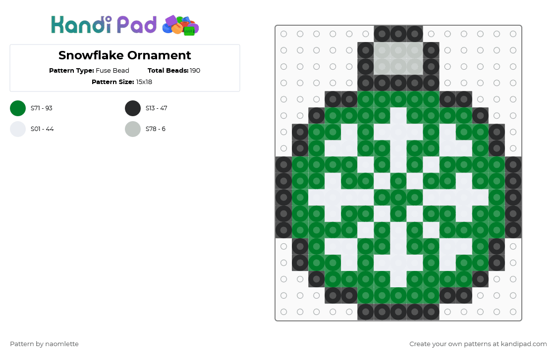 Snowflake Ornament Fuse Bead Pattern - Kandi Pad | Kandi Patterns, Fuse ...