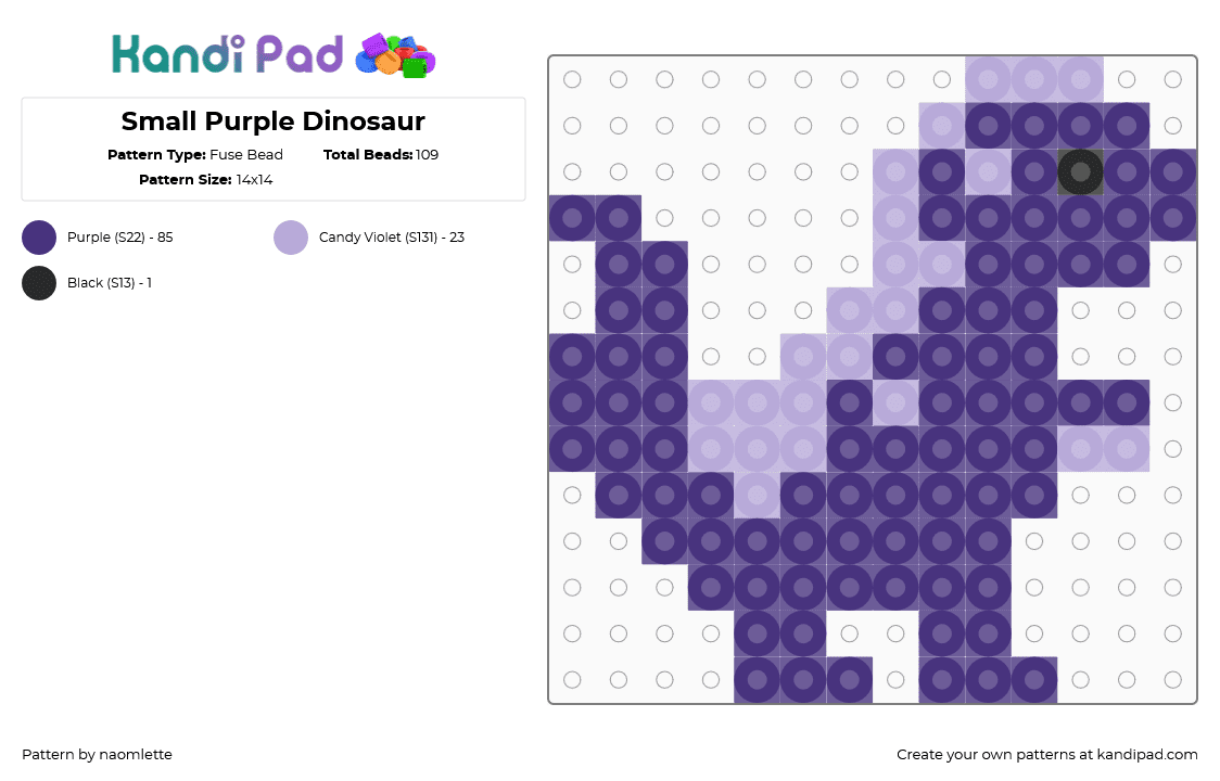 Small Purple Dinosaur Fuse Bead Pattern - Kandi Pad | Kandi Patterns ...