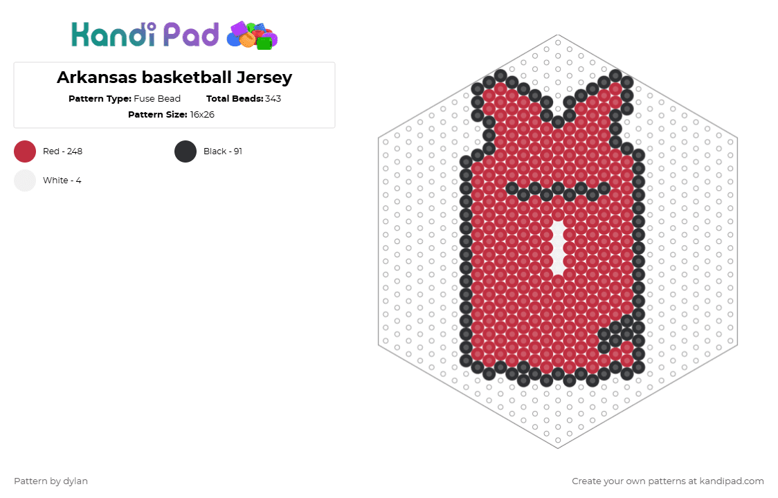 Arkansas basketball Jersey Fuse Bead Pattern - Kandi Pad | Kandi ...