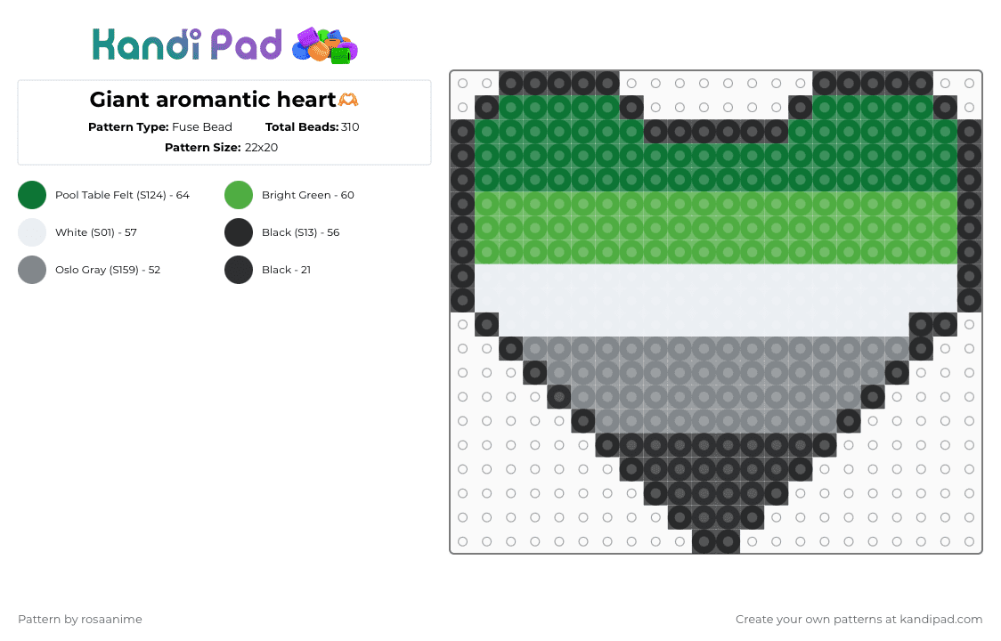 Giant aromantic heart🫶 Fuse Bead Pattern - Kandi Pad | Kandi Patterns ...