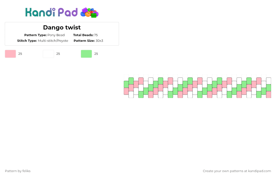 Dango twist Pony Bead Pattern - Kandi Pad | Kandi Patterns, Fuse Bead ...