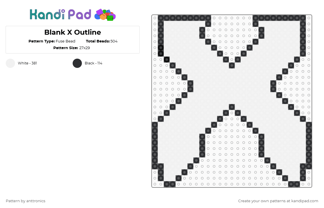 Blank X Outline Fuse Bead Pattern - Kandi Pad | Kandi Patterns, Fuse ...