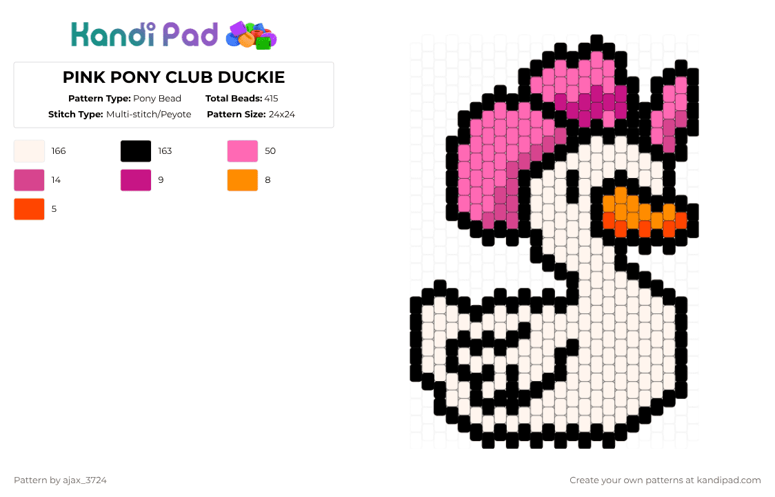 PINK PONY CLUB DUCKIE Pony Bead Pattern - Kandi Pad | Kandi Patterns ...
