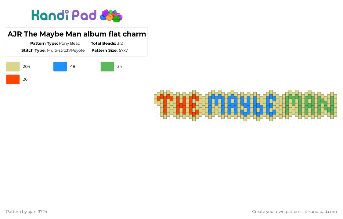 AJR The Maybe Man album flat charm Pony Bead Pattern - Kandi Pad ...