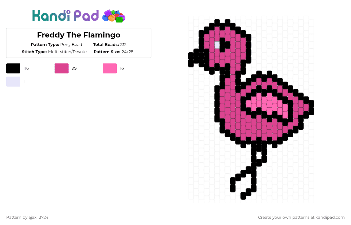 Freddy The Flamingo Pony Bead Pattern - Kandi Pad | Kandi Patterns ...