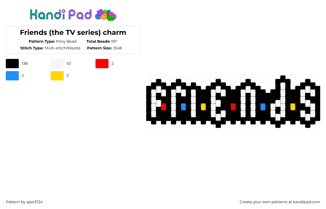 Friends (the TV series) charm Pony Bead Pattern - Kandi Pad | Kandi ...
