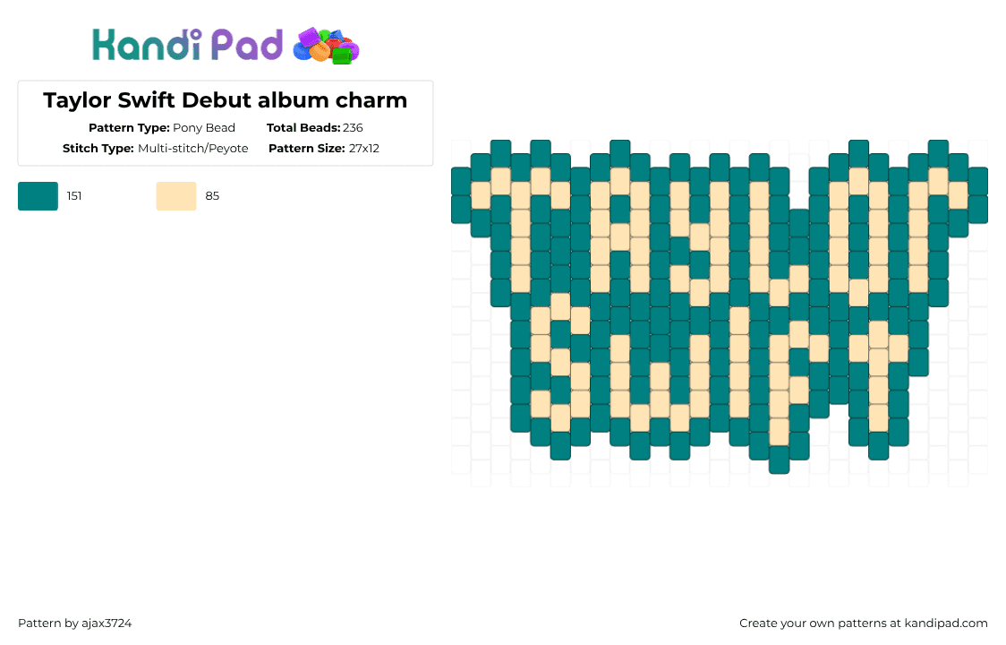 Taylor Swift Debut album charm Pony Bead Pattern - Kandi Pad | Kandi ...
