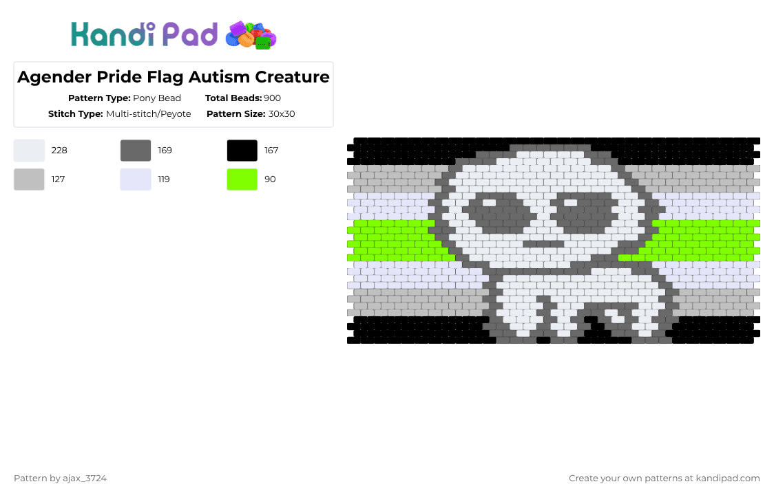 Agender Pride Flag Autism Creature Pony Bead Pattern - Kandi Pad ...