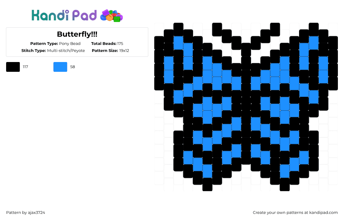 Butterfly!!! Pony Bead Pattern - Kandi Pad | Kandi Patterns, Fuse Bead ...