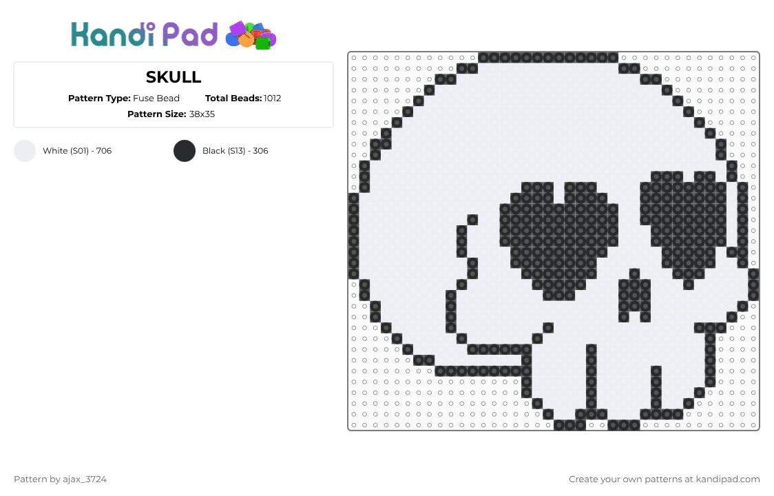 SKULL Fuse Bead Pattern - Kandi Pad | Kandi Patterns, Fuse Bead ...