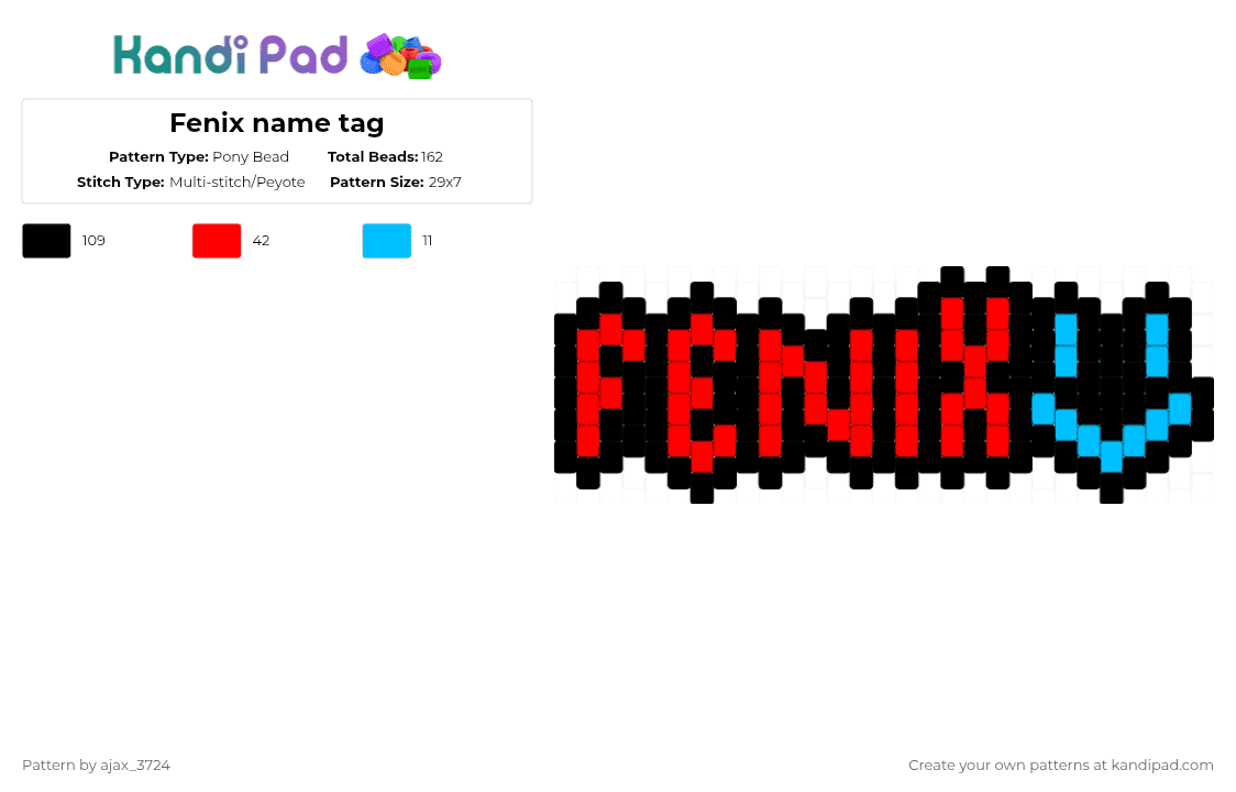 Fenix name tag Pony Bead Pattern - Kandi Pad | Kandi Patterns, Fuse ...