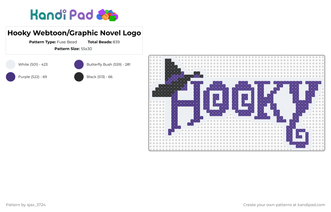 Hooky Webtoon/Graphic Novel Logo Fuse Bead Pattern - Kandi Pad | Kandi ...