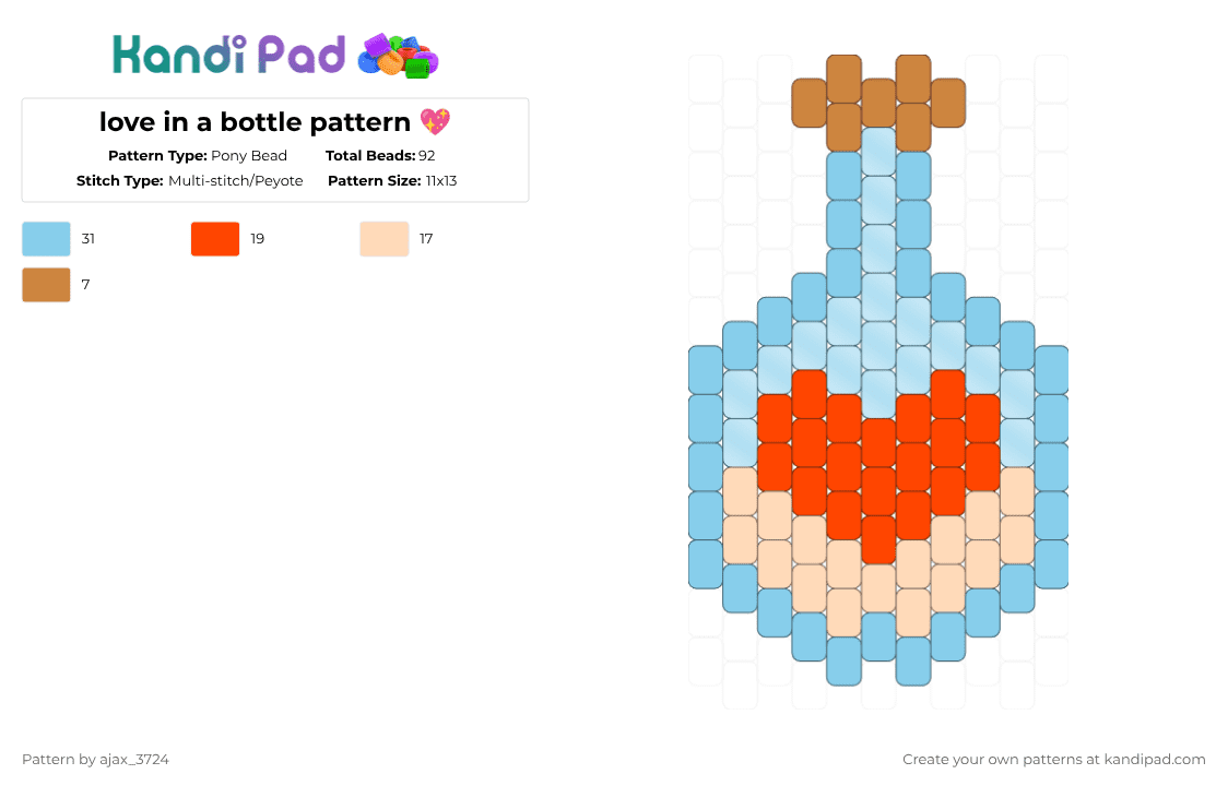 Love in a bottle pattern 💖 Pony Bead Pattern - Kandi Pad | Kandi ...