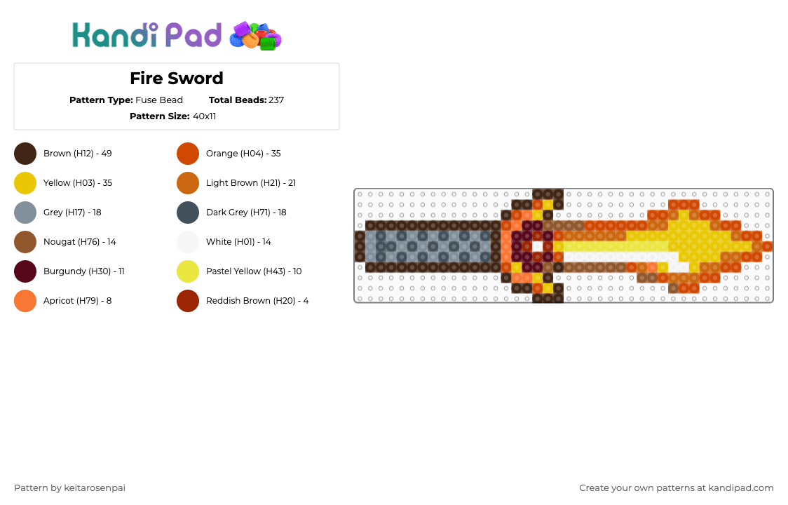 Fire Sword Fuse Bead Pattern - Kandi Pad | Kandi Patterns, Fuse Bead ...