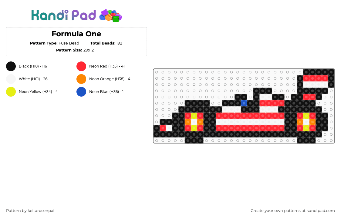 Formula One Fuse Bead Pattern - Kandi Pad | Kandi Patterns, Fuse Bead ...