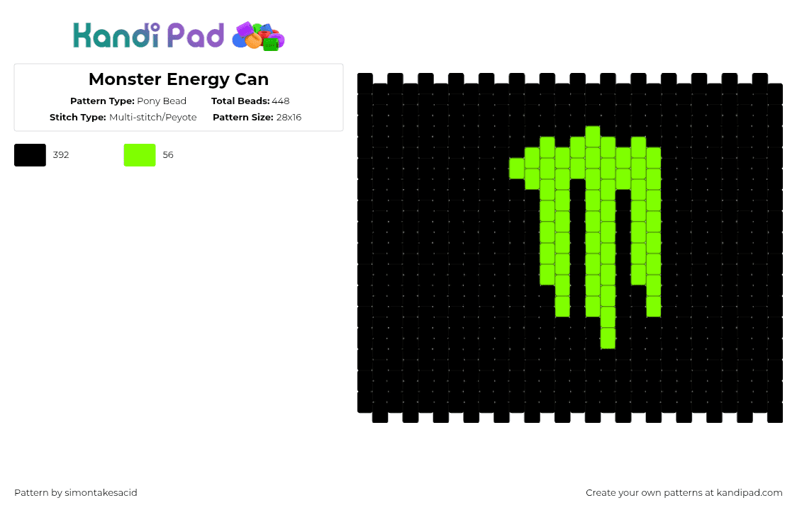 Monster Energy Can Pony Bead Pattern - Kandi Pad | Kandi Patterns, Fuse ...