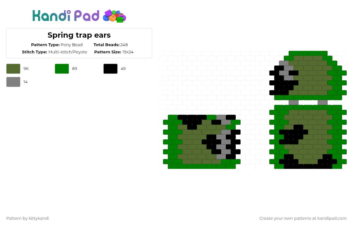 Spring trap ears Pony Bead Pattern - Kandi Pad | Kandi Patterns, Fuse ...