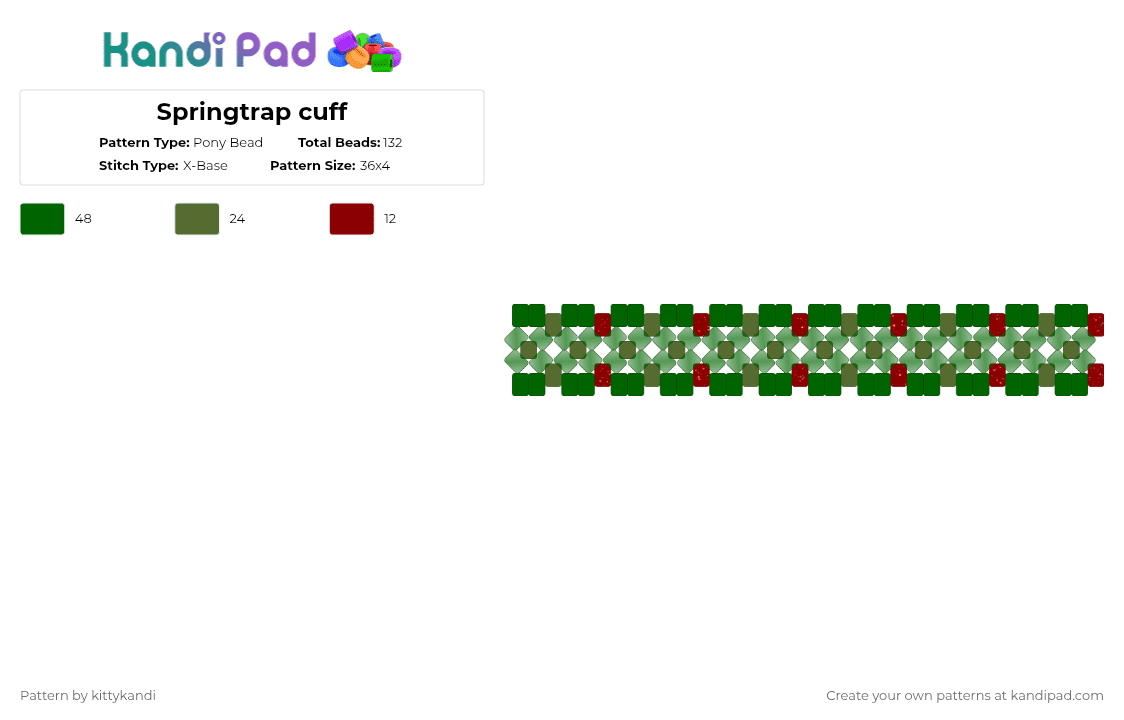 Springtrap cuff Pony Bead Pattern - Kandi Pad | Kandi Patterns, Fuse ...