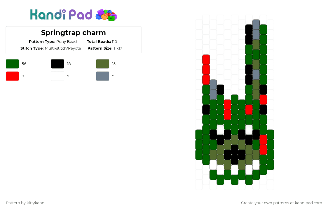 Springtrap charm Pony Bead Pattern - Kandi Pad | Kandi Patterns, Fuse ...