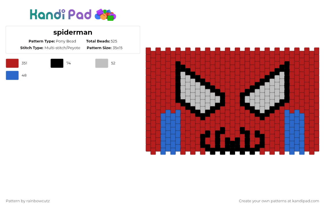 Spiderman Pony Bead Pattern - Kandi Pad | Kandi Patterns, Fuse Bead ...