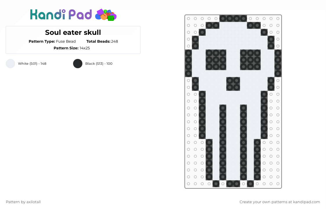 Soul eater skull Fuse Bead Pattern - Kandi Pad | Kandi Patterns, Fuse ...