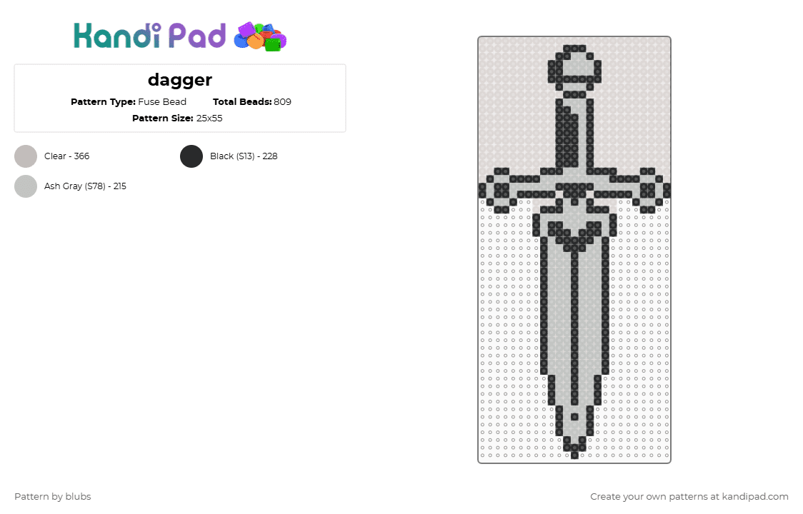 Dagger Fuse Bead Pattern - Kandi Pad | Kandi Patterns, Fuse Bead ...