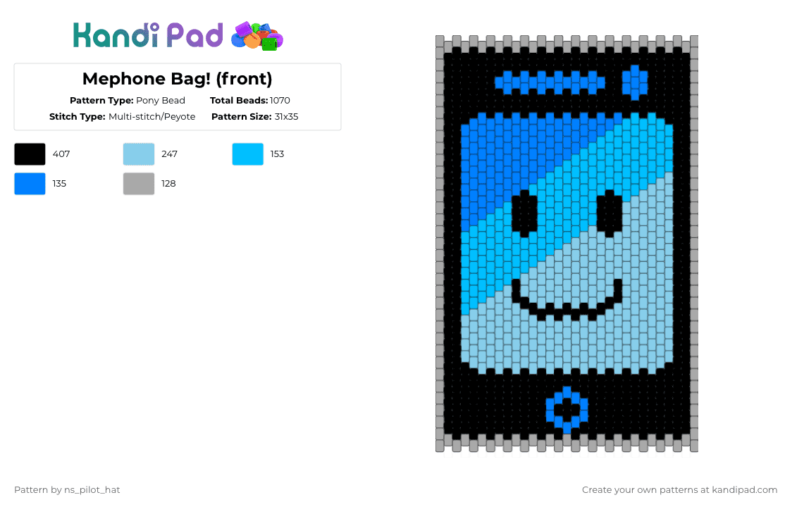 Mephone4 Bag! (front) Pony Bead Pattern - Kandi Pad | Kandi Patterns ...