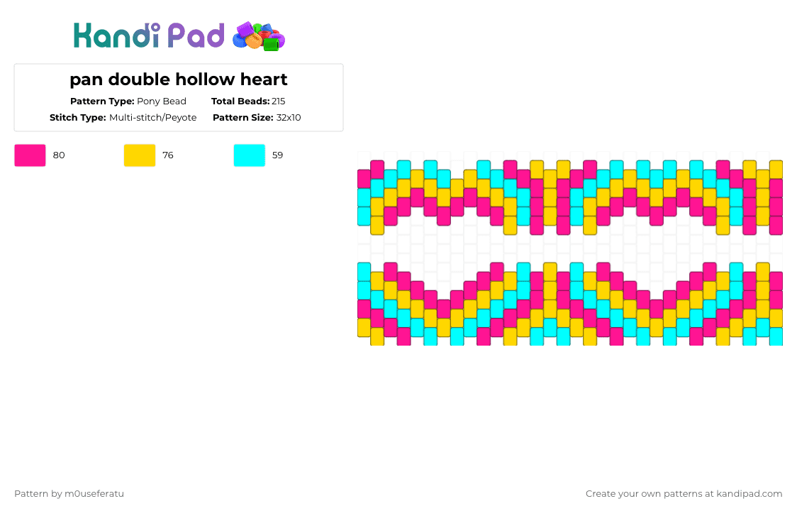 Pan double hollow heart Pony Bead Pattern - Kandi Pad | Kandi Patterns ...
